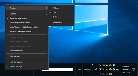 Toolbars Missing From Taskbar In Windows 10 V1803 Microsoft Community