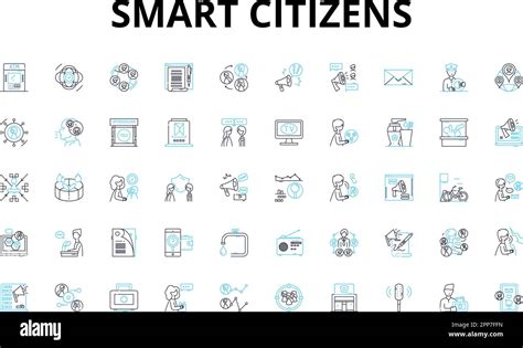 Smart Citizens Linear Icons Set Connected Digital Innovative Aware Proactive Collaborative