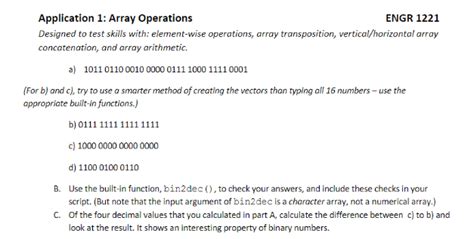 Solved Application 1 Array Operations Engr 1221 Designed To