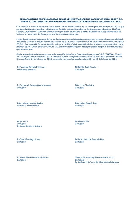 Informe Financiero Anual 2022 Naturgy Energy Group SA ES