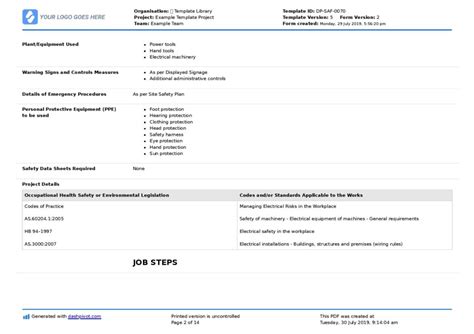 Safe Work Method Statement For Electrical Works Editable Template