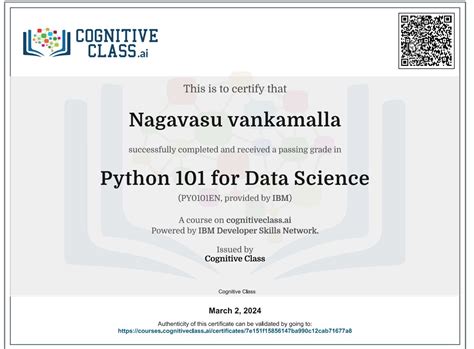 Completed Python For Data Science Course By Ibm Naga Vasu Vankamalla