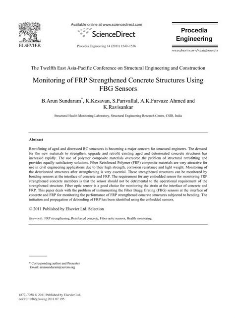 Pdf Monitoring Of Frp Strengthened Concrete Structures Using Fbg Sensors Dokumen Tips