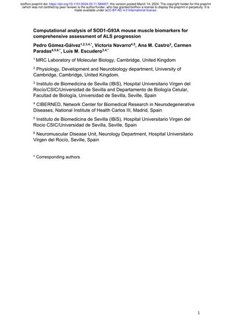 Pdf Computational Analysis Of Sod G A Mouse Muscle Biomarkers For