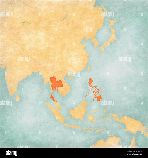 Thailand And Philippines On The Map Of East And Southeast Asia In Soft