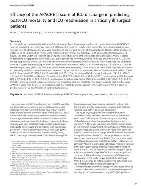 Pdf Efficacy Of The Apache Ii Score At Icu Discharge In Predicting