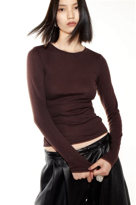 Tricot Top Met Lange Mouwen Donkerbruin Dames Handm Nl