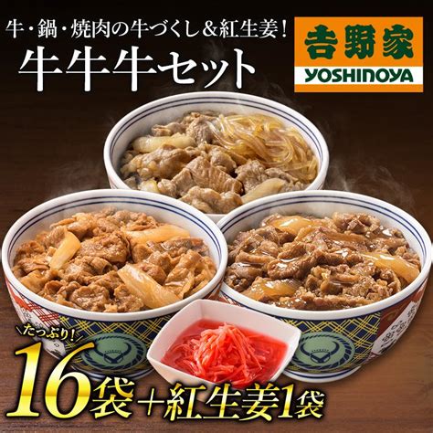 吉野家公式ショップ 【冷凍】 牛牛牛セット17袋牛丼8袋・牛焼肉丼牛鍋丼 各4袋・紅生姜1袋） 吉野家牛丼 牛丼の具 冷凍食品