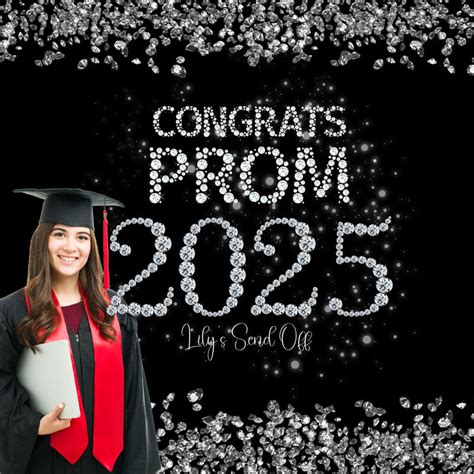 Graduation Party Decorations Backdrop Black Silver Prom 2025 Ubackdrop