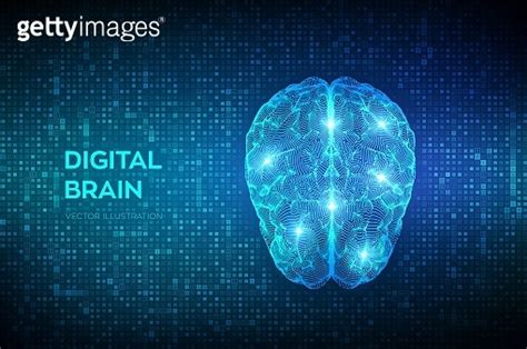 Brain Digital Brain On Streaming Matrix Digital Binary Code Background 3d Science And