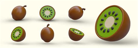 잘 익은 키위 3d 세트 전체 및 반 과일 달콤하고 육즙이 많은 유기농 식품 3차원 형태에 대한 스톡 벡터 아트 및 기타 이미지 3차원 형태 키위 0명 Istock