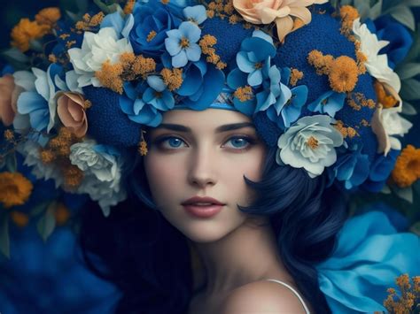 Premium Ai Image A Woman With Flowers On Her Head And A Blue Headband