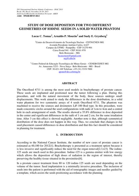 PDF STUDY OF DOSE DEPOSITION FOR TWO DIFFERENT GEOMETRIES OF IODINE