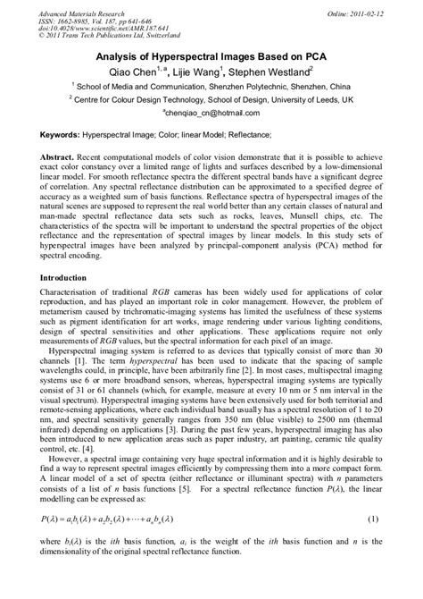Analysis Of Hyperspectral Images Based On Pca Scientific Net