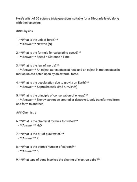 Science Trivia Questions Pdf