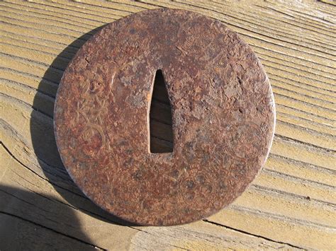 Edo Period Very Old Tsuba Guard For Samurai Sword Iron With Inlay Etsy