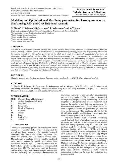 Pdf Modelling And Optimization Of Machining Parameters For Turning