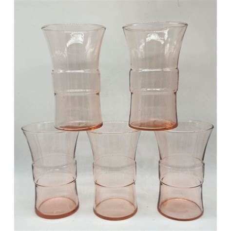 Vintage Pink Depression Glass Juice Tumblers Set Of 5 Nwot Etsy