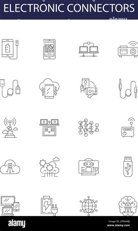 Electronic Connectors Line Vector Icons And Signs Pins Sockets Plugs Jacks Sma Connectors