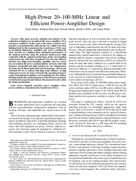Pdf High Power 20100 Mhz Linear And Efﬁcient Power Ampliﬁer Design
