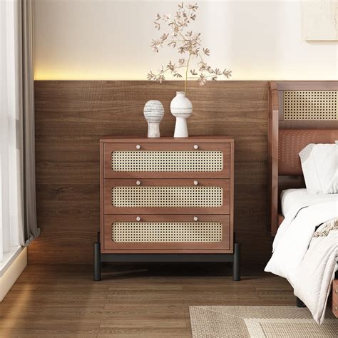 Ulife Kommode Schrank Mit 3 Schubladen Mit Rattan Schubladenplatte
