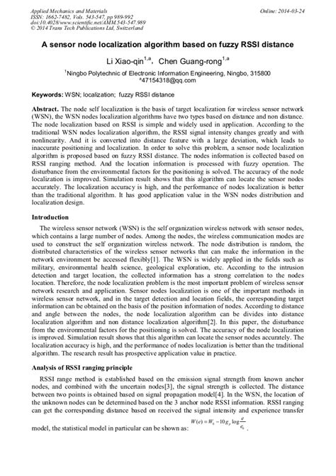 a sensor node localization algorithm based on fuzzy rssi distance