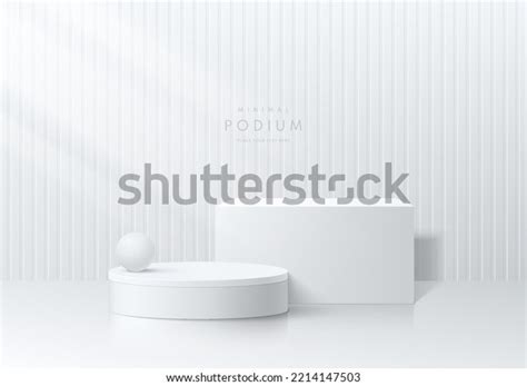 Realistic 3d White Cube Cylinder Pedestal Stock Vector Royalty Free 2214147503 Shutterstock
