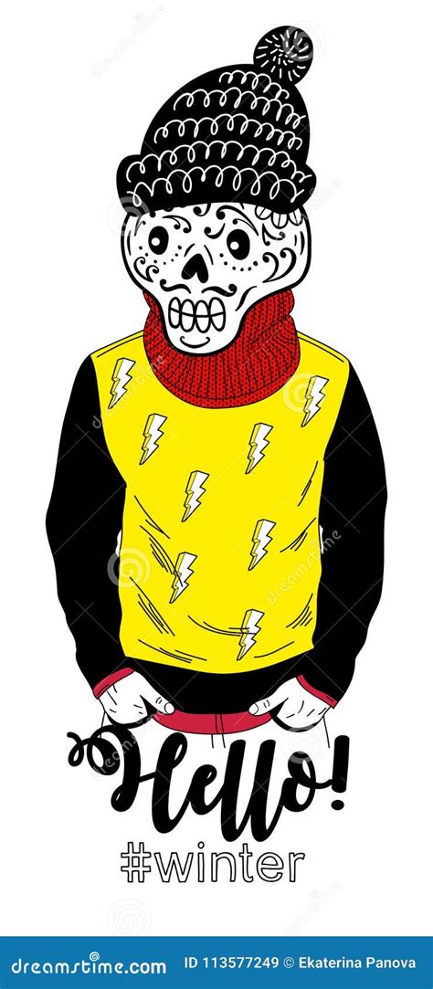 Sugar Scull Portrait In Human Clothes Stock Vector Illustration Of
