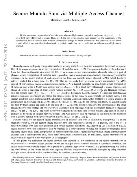 Secure Modulo Sum Via Multiple Access Channel DeepAI