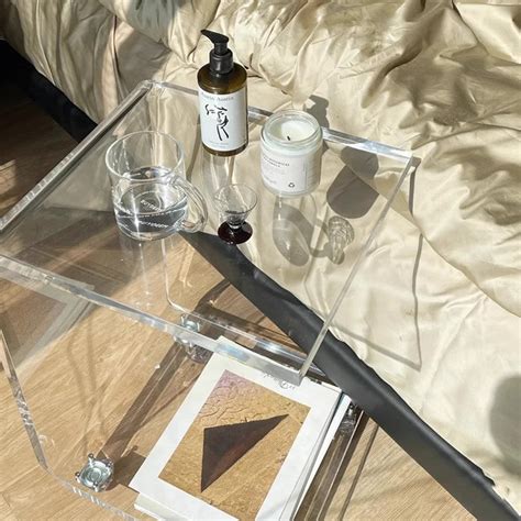 C Shape Acrylic Accent Table With Wheels Sps Furntiure