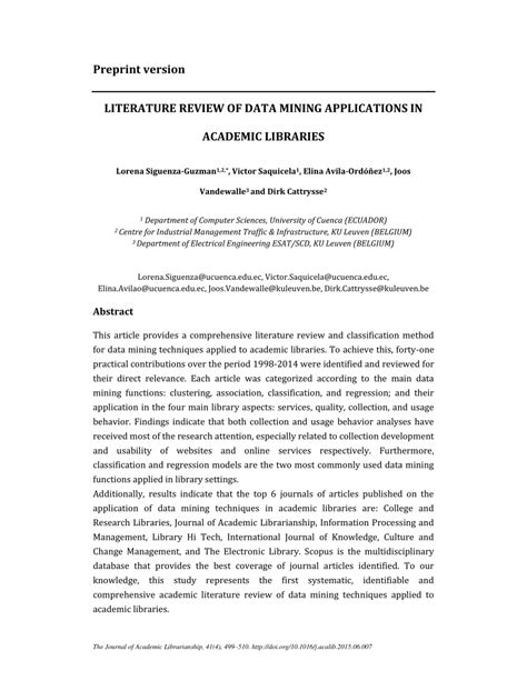 PDF Literature Review Of Data Mining Applications In Academic Libraries