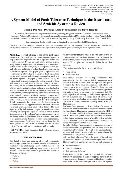 Pdf A System Model Of Fault Tolerance Technique In The Distributed