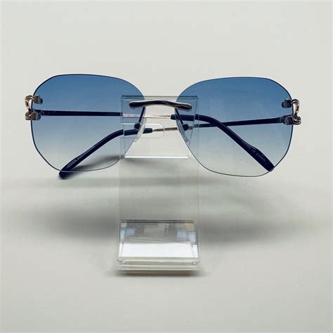 Frameless Light Blue Lens Gold Frame Sunglasses Unisex Sunglasses