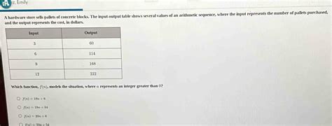 Solved A Ez Emily A Hardware Store Sells Pallets Of Concrete Blocks The Input Output Table