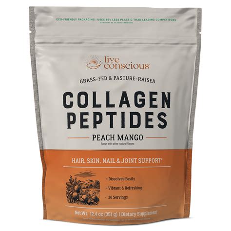 Live Conscious Gluten Free Peach Mango Grass Fed Collagen 19 Amino