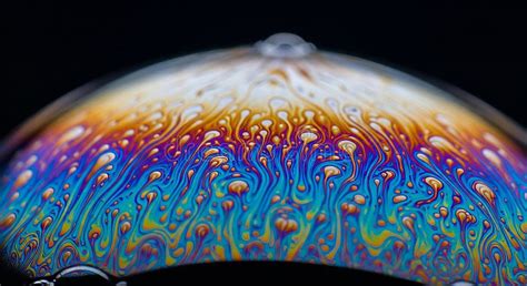 Macro Soap Bubble Surface With Iridescent Interference Colors And Fluid