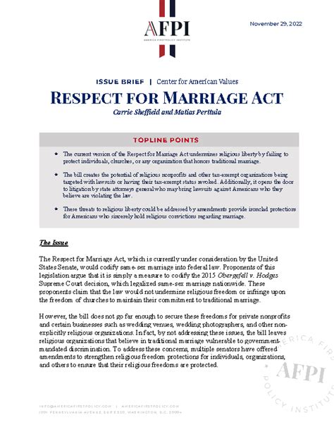 Respect For Marriage Act Policy Values