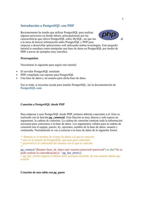 Pdf De Programación Introducción A Postgresql Con Php