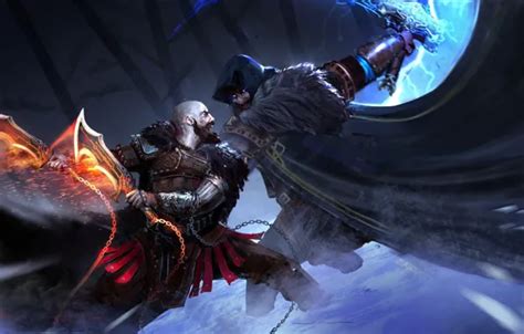 Обои Fire Game Kratos Lightning Fight Thor Spartan Santa Monica