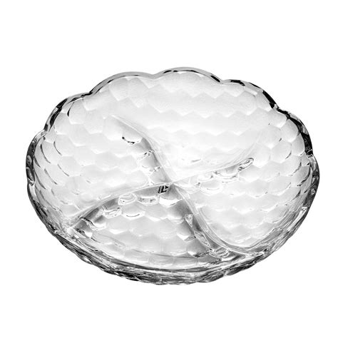 Tabua De Frios De Vidro Cristal 4 Divisorias Petisqueira Redonda
