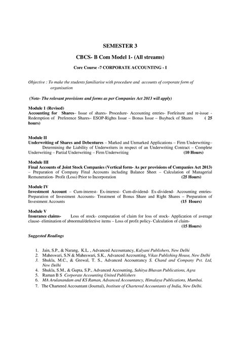 CBCS Question Paper SEMESTER CBCS B Model All Streams Core Course CORPORATE