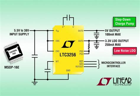 dual output step down charge pump operates without inductors