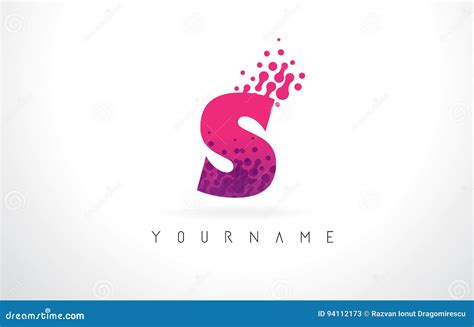 S Letter Logo With Pink Purple Color And Particles Dots Design Stock