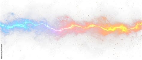 Row Of Abstract Digital Art Of Blue And Red Lightning Streaks Isolate