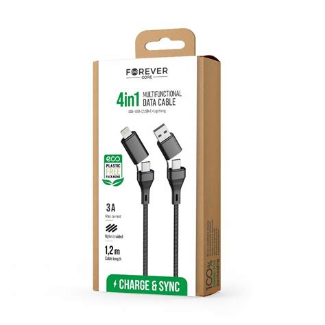 Datový Kabel 4 V 1 Usb Usb C Usb C Lightning 12 M 3a Black