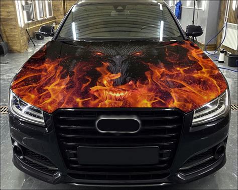 Car Hood Wrap Dragon Flame Vinyl Sticker Full Color Custom Decal Fit
