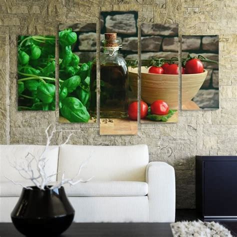 Tableau Décoration Murale Cuisine italienne 5 Parties 150x100cm Photographie de nourriture