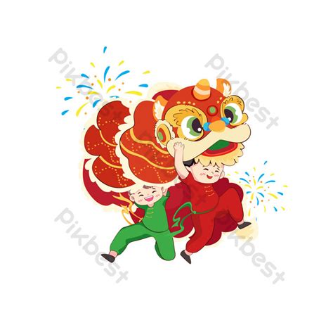 Flat Chinese New Year Lion Dance Illustration Png Images Eps Free