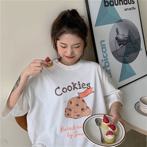 Seoul Fluffy เสื้อยืด สกรีนลายขนมปัง มินิมอล เรียบๆ ชิค สไตล์ญี่ปุ่น