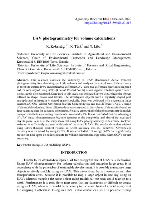 Pdf Uav Photogrammetry For Volume Calculations
